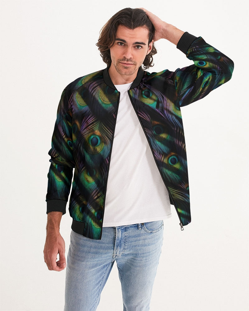 Men’s Bomber Jacket - Scorched Peacock Print, Peacock Feather Tiger ...
