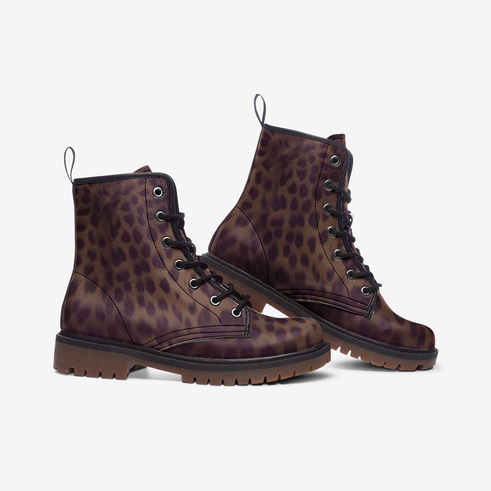 Cheetah Lace Up Boots - Animal Print Combat Boots - Brown & Plum ...