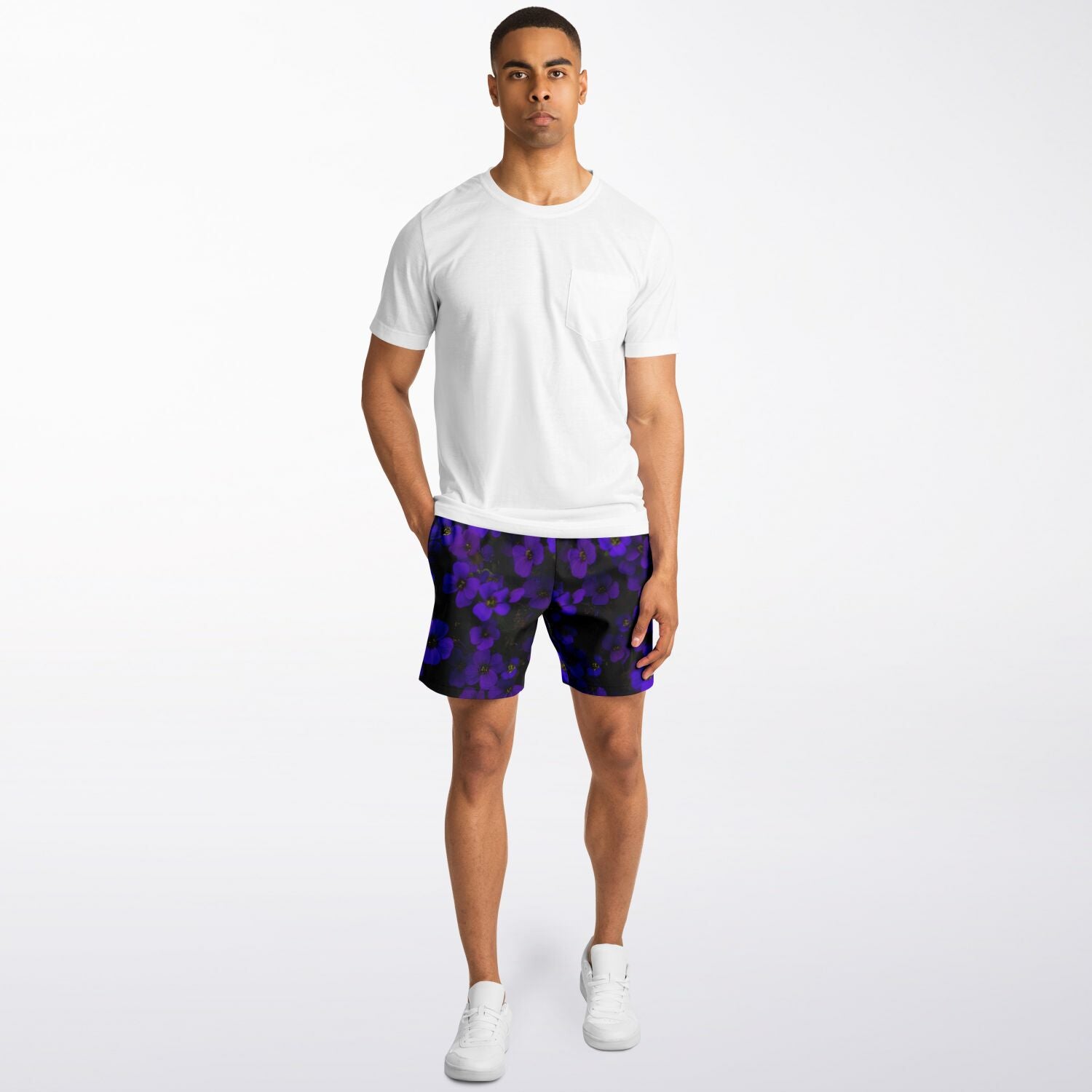 Mens Fleece Sweat Shorts with Midnight Purple Flower Print – Harlow & Lloyd
