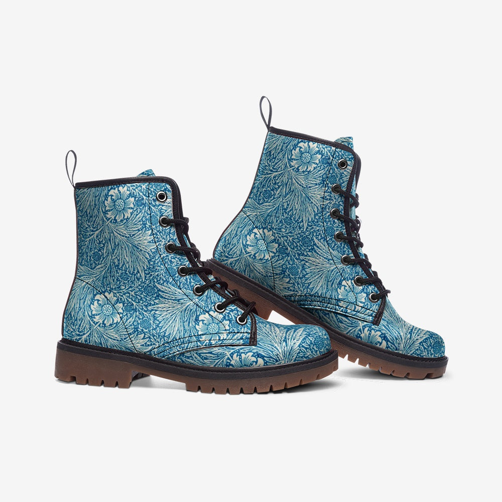 Victorian Blue Floral Lace Up Boots - Blue Flower Combat Boots – Harlow ...