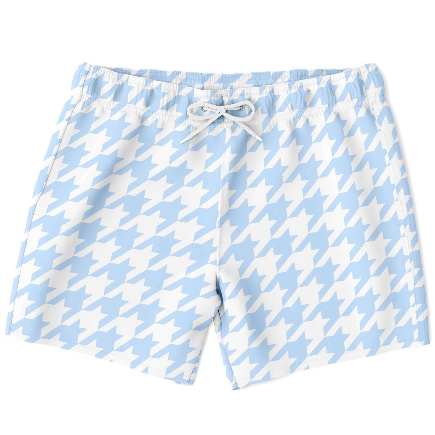 Pale Blue Houndstooth Swim Shorts Mens Blue Check Swim Trunks – Harlow ...