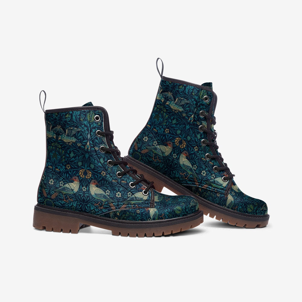 Vintage Birds Lace Up Boots - Arty Teal Combat Boots Wide Fit – Harlow ...