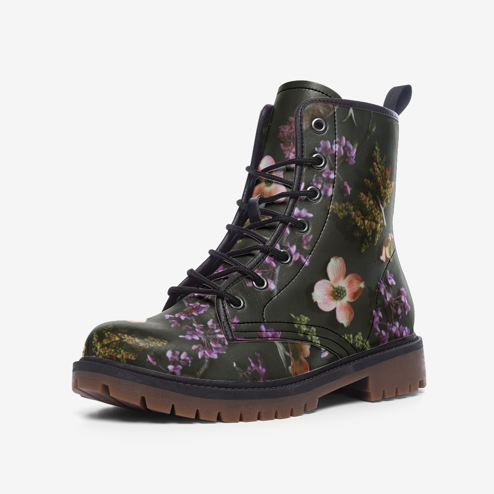 Floral Burst Lace Up Boots - Black Floral Combat Boots – Harlow & Lloyd